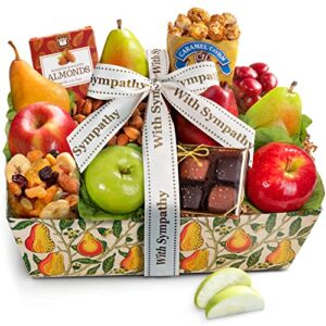 with sympathy orchard delight fruit and gourmet gift basket