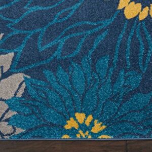 Nourison Passion Blue 6'7" x 9'6" Area-Rug, Floral, Farmhouse, Easy-Cleaning, Non Shedding, Bed Room, Living Room, Dining Room, Kitchen, (7' x 10')