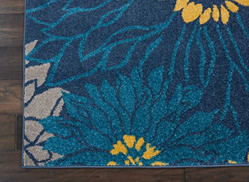 Nourison Passion Blue 6'7" x 9'6" Area-Rug, Floral, Farmhouse, Easy-Cleaning, Non Shedding, Bed Room, Living Room, Dining Room, Kitchen, (7' x 10')