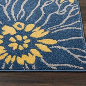 Nourison Passion Blue 6'7" x 9'6" Area-Rug, Floral, Farmhouse, Easy-Cleaning, Non Shedding, Bed Room, Living Room, Dining Room, Kitchen, (7' x 10')