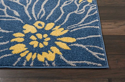 Nourison Passion Blue 6'7" x 9'6" Area-Rug, Floral, Farmhouse, Easy-Cleaning, Non Shedding, Bed Room, Living Room, Dining Room, Kitchen, (7' x 10')