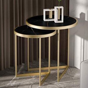 modern round nesting coffee table set with 2 side tables, metal frame slate table top sofa corner table, simple decoration table for living room bedroom and balcony