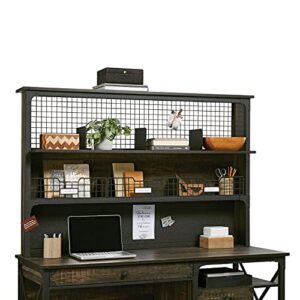 sauder steel river industrial desktop hutch in carbon oak, carbon oak finish