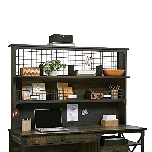 Sauder Steel River Industrial Desktop Hutch in Carbon Oak, Carbon Oak Finish