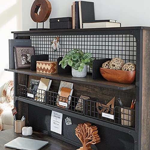 Sauder Steel River Industrial Desktop Hutch in Carbon Oak, Carbon Oak Finish