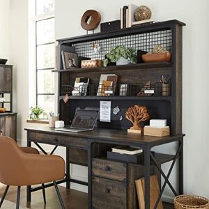 Sauder Steel River Industrial Desktop Hutch in Carbon Oak, Carbon Oak Finish