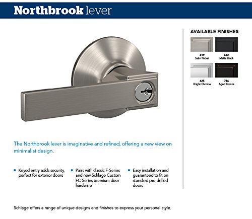 SCHLAGE F51A NBK 622 PLY Northbrook Lever with Plymouth Trim Keyed Entry Lock, Matte Black