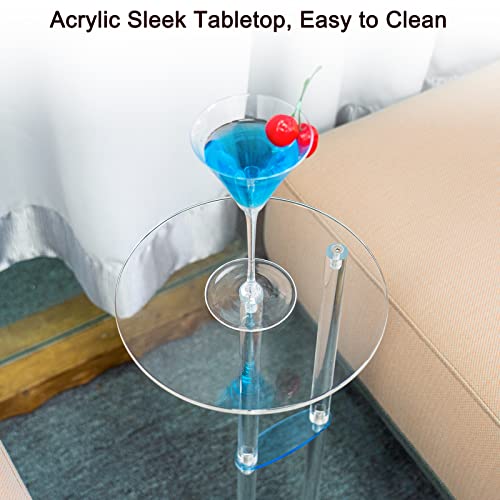 Aquiver Small Acrylic Drink Table - Minimalist Martini Table for Small Spaces - Small Round Side Table for Living Room, Bedroom, Balcony - 9'' L x 9'' W x 23'' H