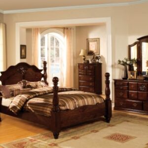 Furniture of America Scarlette Classic Four Poster Bed, Queen, Glossy Dark Pine