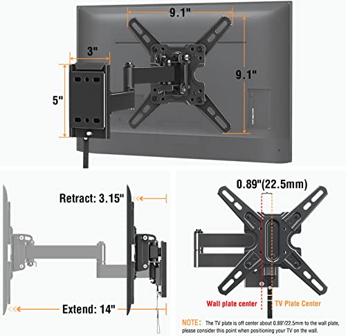 ELIVED Lockable RV TV Mount for Most 13-43 Inch TVs, RV TV Wall Mount Swivel and Tilt for Camper Trailer Motorhome, Detachable TV Bracket with Double Wall Plates, Max VESA 200x200mm, up to 22LBS