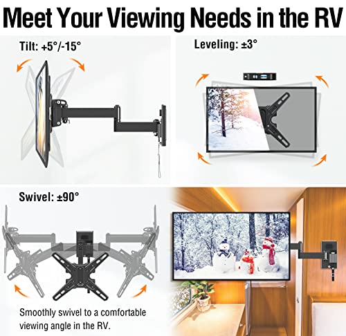 ELIVED Lockable RV TV Mount for Most 13-43 Inch TVs, RV TV Wall Mount Swivel and Tilt for Camper Trailer Motorhome, Detachable TV Bracket with Double Wall Plates, Max VESA 200x200mm, up to 22LBS