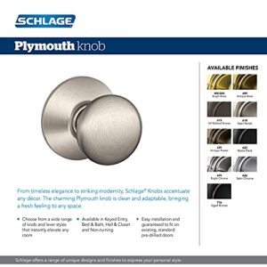 Schlage F40 V PLY 605 Plymouth Door Knob, Bed & Bath Privacy Lock, Bright Brass