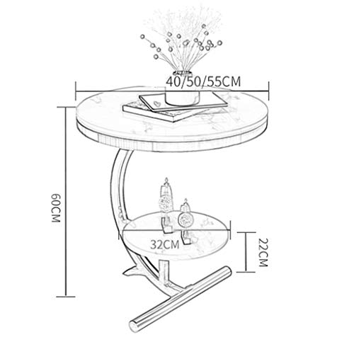 Articles for daily use C Shaped Marble Double Layer Coffee Table Bedside Table, Living Room Bedroom Office Coffee Table Sofa Round Table Snack Table