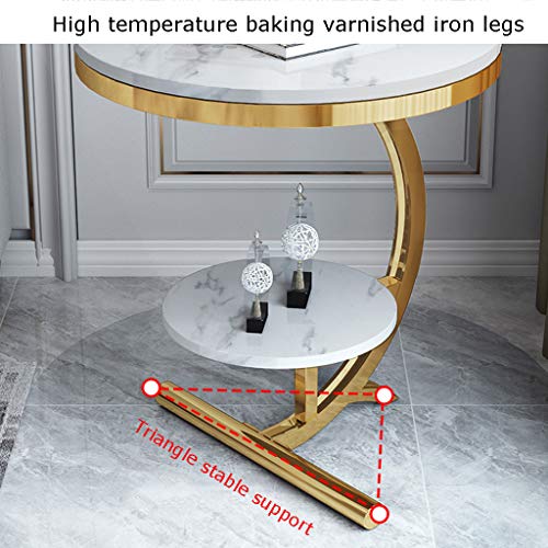 Articles for daily use C Shaped Marble Double Layer Coffee Table Bedside Table, Living Room Bedroom Office Coffee Table Sofa Round Table Snack Table