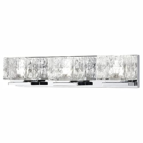 Home Decorators Collection 75-Watt Equivalent 3-Light Chrome Integrated LED Vanity Light with Clear Cube Glass