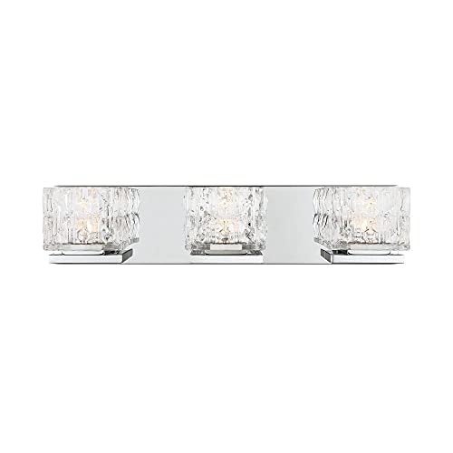 Home Decorators Collection 75-Watt Equivalent 3-Light Chrome Integrated LED Vanity Light with Clear Cube Glass