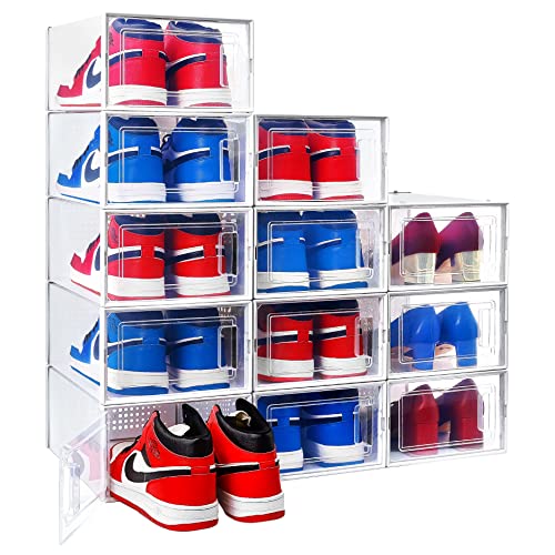 Shoe Organizer Shoe Storage Boxes, 12 Pcs Shoe Boxes Clear Plastic Stackable, Shoe Box Shoe Organizer For Closet Shoe Storage Organizer Sneaker Storage, Plastic Shoe Boxes With Lids Shoe Containers