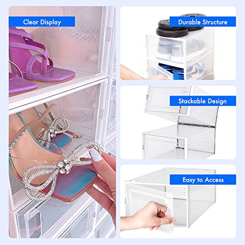 Shoe Organizer Shoe Storage Boxes, 12 Pcs Shoe Boxes Clear Plastic Stackable, Shoe Box Shoe Organizer For Closet Shoe Storage Organizer Sneaker Storage, Plastic Shoe Boxes With Lids Shoe Containers