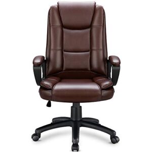 ofika home office chair, comfortable heavy duty design, ergonomic high back cushion lumbar back support, computer desk chair, big and tall chair, adjustable executive leather chair with arms (brown)