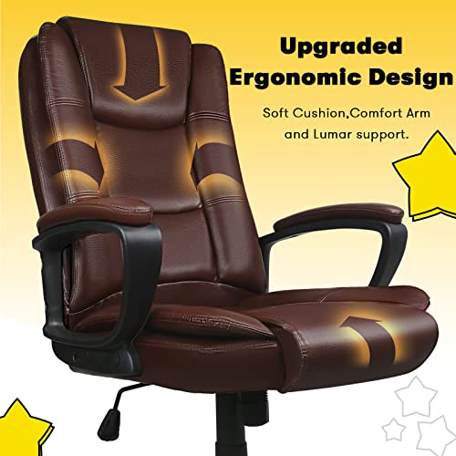 OFIKA Home Office Chair, Comfortable Heavy Duty Design, Ergonomic High Back Cushion Lumbar Back Support, Computer Desk Chair, Big and Tall Chair, Adjustable Executive Leather Chair with Arms (Brown)