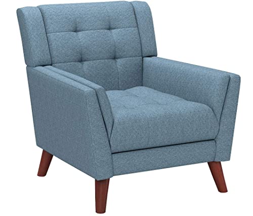 Christopher Knight Home Alisa Mid Century Modern Fabric Arm Chair, Blue and Walnut