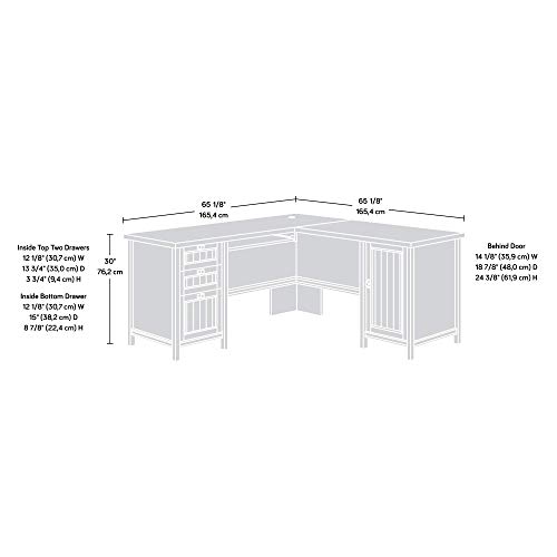 Sauder Costa L-Desk, L: 65.12" x W: 65.12" x H: 30.0", Coffee Oak Finish