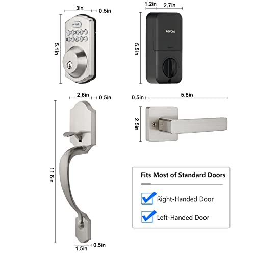 Revolo Electronic Keypad Deadbolt, Keyless Entry Door Lock, Keyed Entry, Auto Lock, Door Lock with Handle, Front Door Handle Sets, Anti-Peeking Password