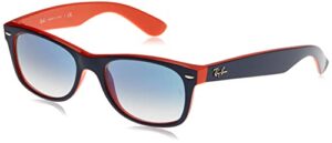 ray-ban rb2132 new wayfarer square sunglasses, blue on orange/clear gradient blue, 52 mm