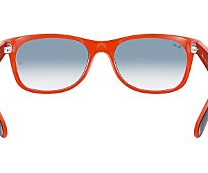 Ray-Ban RB2132 New Wayfarer Square Sunglasses, Blue On Orange/Clear Gradient Blue, 52 mm