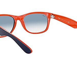 Ray-Ban RB2132 New Wayfarer Square Sunglasses, Blue On Orange/Clear Gradient Blue, 52 mm