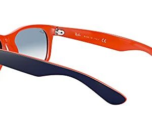 Ray-Ban RB2132 New Wayfarer Square Sunglasses, Blue On Orange/Clear Gradient Blue, 52 mm