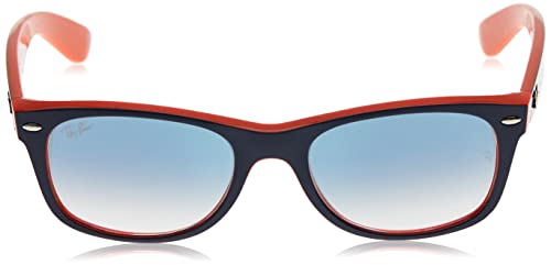 Ray-Ban RB2132 New Wayfarer Square Sunglasses, Blue On Orange/Clear Gradient Blue, 52 mm