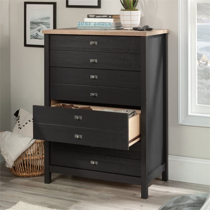 Sauder Cottage Road 4-Drawer Chest/Dresser in Raven Oak, Raven Oak Finish