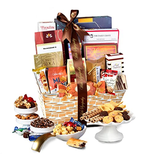 Broadway Basketeers Condolences Gourmet Gift Basket, Kosher Sympathy Food Gift Baskets for Delivery, Perfect Care Package Box or Assorted Snack Gifts for Bereavement, Loss, Funeral, or Shiva