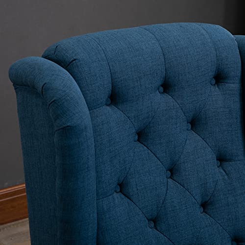 HOMCOM Button-Tufted Accent Chair with High Wingback, Rounded Cushioned Armrests and Thick Padded Seat, Blue