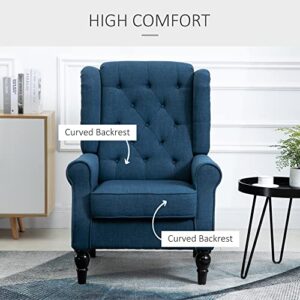 HOMCOM Button-Tufted Accent Chair with High Wingback, Rounded Cushioned Armrests and Thick Padded Seat, Blue