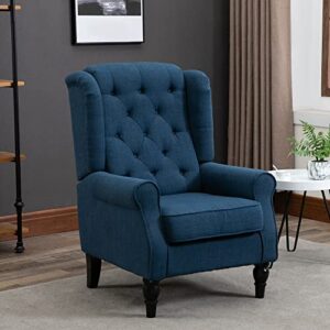 HOMCOM Button-Tufted Accent Chair with High Wingback, Rounded Cushioned Armrests and Thick Padded Seat, Blue