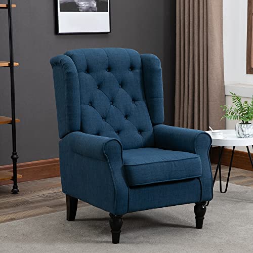 HOMCOM Button-Tufted Accent Chair with High Wingback, Rounded Cushioned Armrests and Thick Padded Seat, Blue