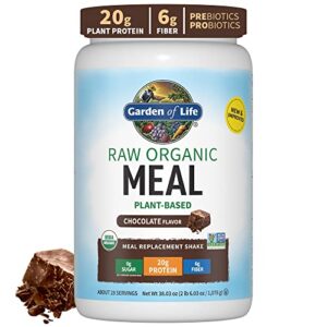 tasty organic chocolate meal replacement shake vegan – garden of life – 20g complete plant based protein, greens, digestive enzymes, pro & prebiotics for easy digestion – non-gmo, gluten-free, 2.4 lb