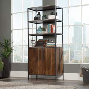 Sauder Nova Loft Bookcase with Doors, L: 33.07" x W: 17.32" x H: 75.98", Grand Walnut Finish