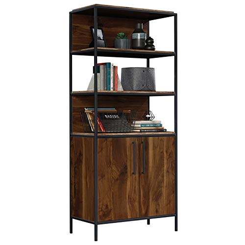 Sauder Nova Loft Bookcase with Doors, L: 33.07" x W: 17.32" x H: 75.98", Grand Walnut Finish