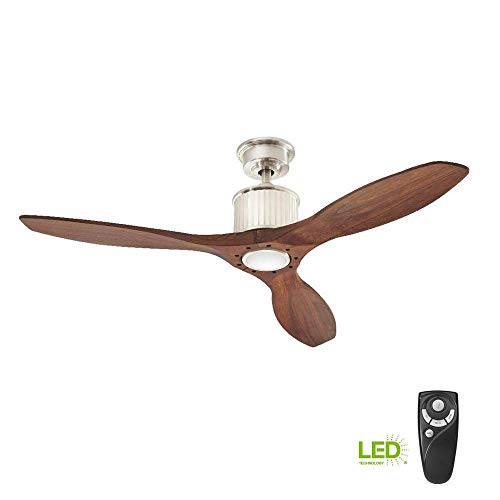 Home Decorators Collection Reagan 52 Inch LED Indoor Brushed Nickel Ceiling Fan with Light Kit and Remote Control