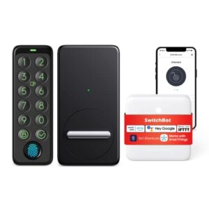 switchbot wifi smart lock with keypad touch, fingerprint door lock, keyless entry door lock, bluetooth electronic deadbolt, remote control, ip65 weatherproofing, fits your existing deadbolt