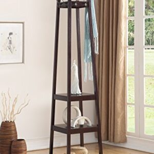 Roundhill Furniture Vassen Coat Rack with 3-Tier Storage Shelves, Espresso Finish