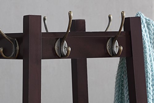 Roundhill Furniture Vassen Coat Rack with 3-Tier Storage Shelves, Espresso Finish