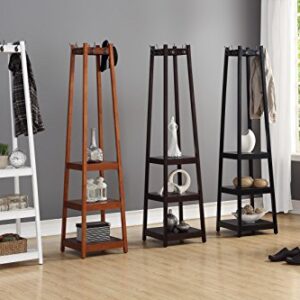 Roundhill Furniture Vassen Coat Rack with 3-Tier Storage Shelves, Espresso Finish