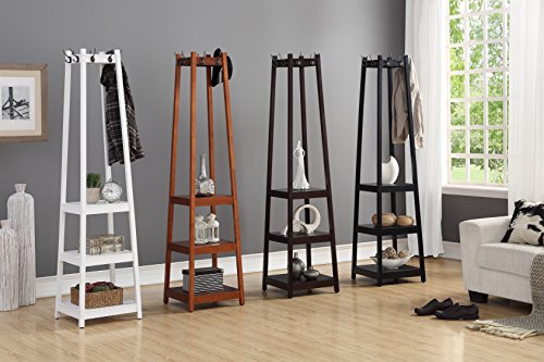 Roundhill Furniture Vassen Coat Rack with 3-Tier Storage Shelves, Espresso Finish