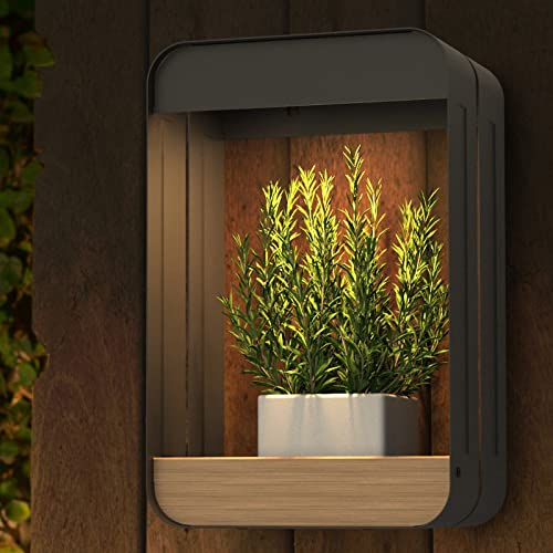 Grand patio Outdoor Steel LED Solar Power Wall Sconce Shelf Planter, Waterproof All-Weather Decor Wall Lamp Light for Porch, Patio. Solar Energy, Steel, Black(S-Rectangle)