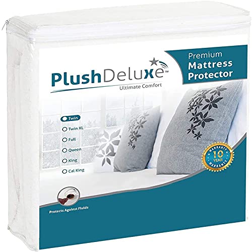 PlushDeluxe Waterproof Mattress Protector, Breathable Soft Cotton Terry Surface (Twin)