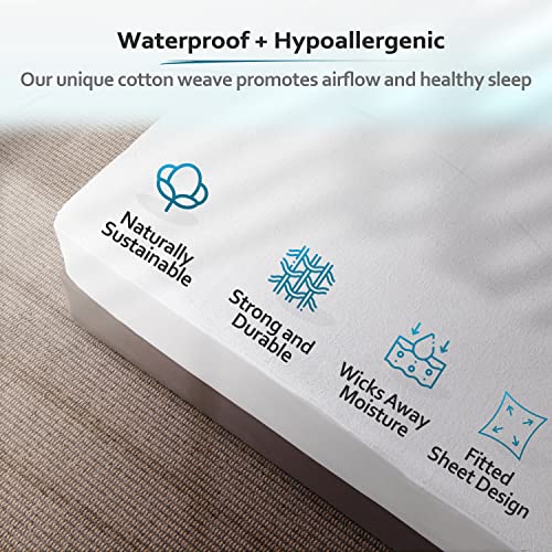 PlushDeluxe Waterproof Mattress Protector, Breathable Soft Cotton Terry Surface (Twin)